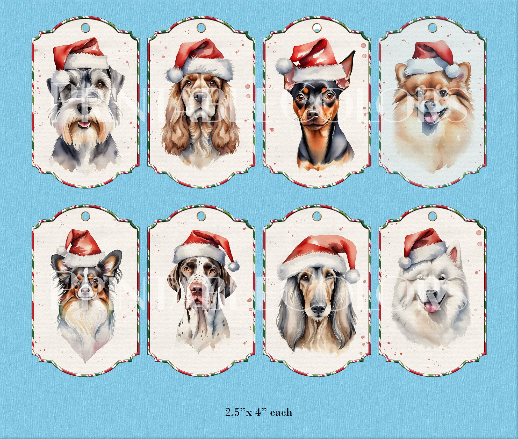 Dogs at Christmas Digital Labels, Printable Dog Labels With Santa Claus ...