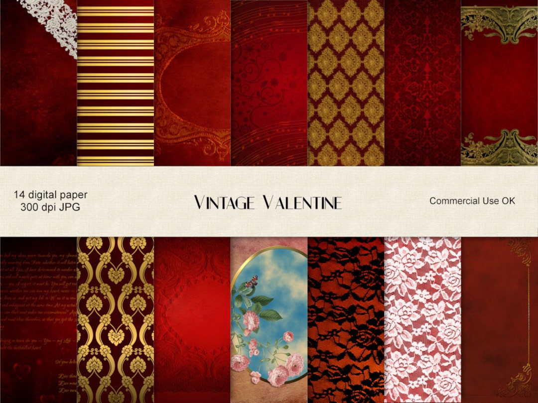 Vintage Valentine Digital Paper, Vintage Valentine, Valentine Scrapbook ...