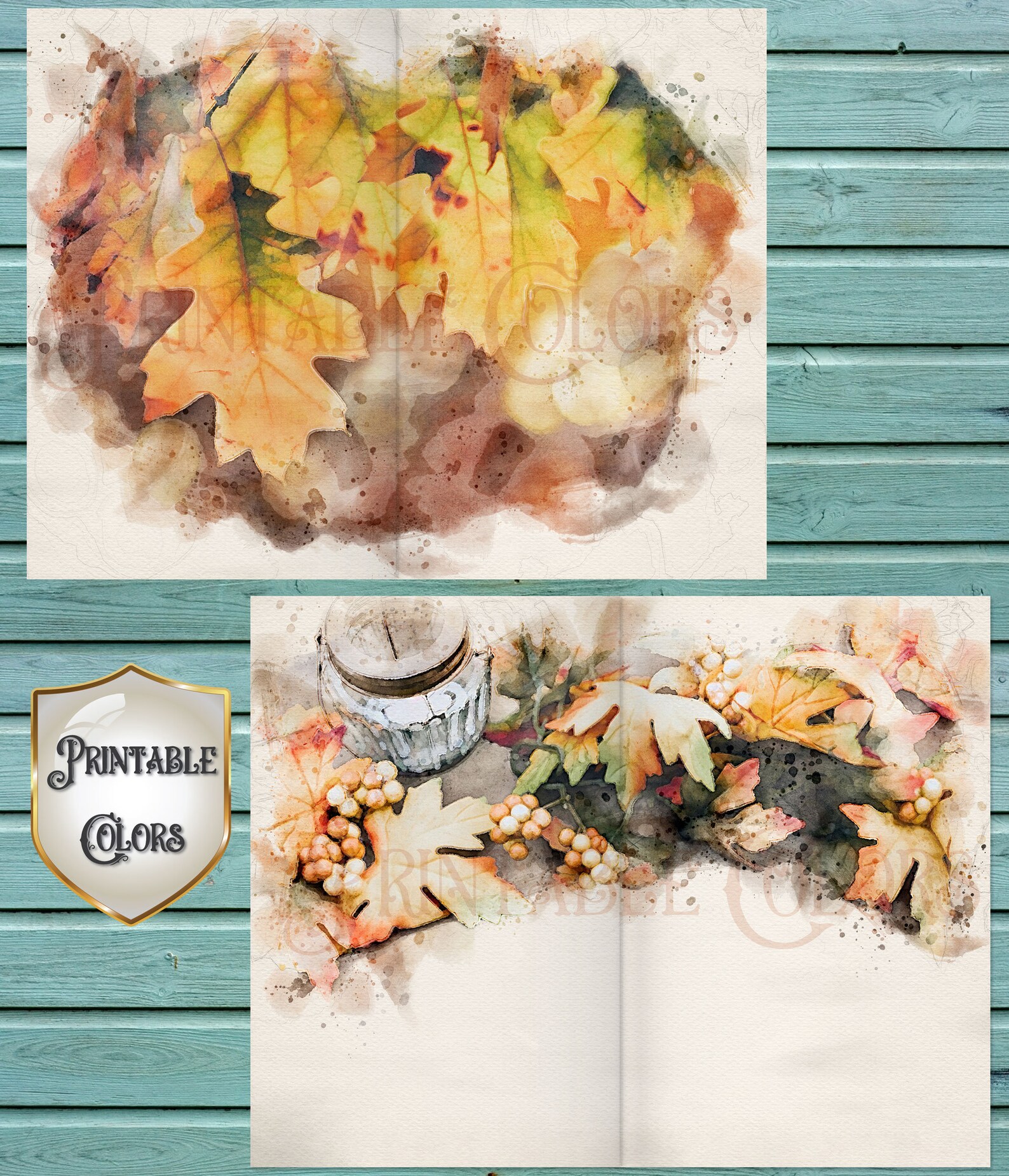 Fall Watercolor Junk Journal, Autumn Digital Papers for Scrapbooking ...