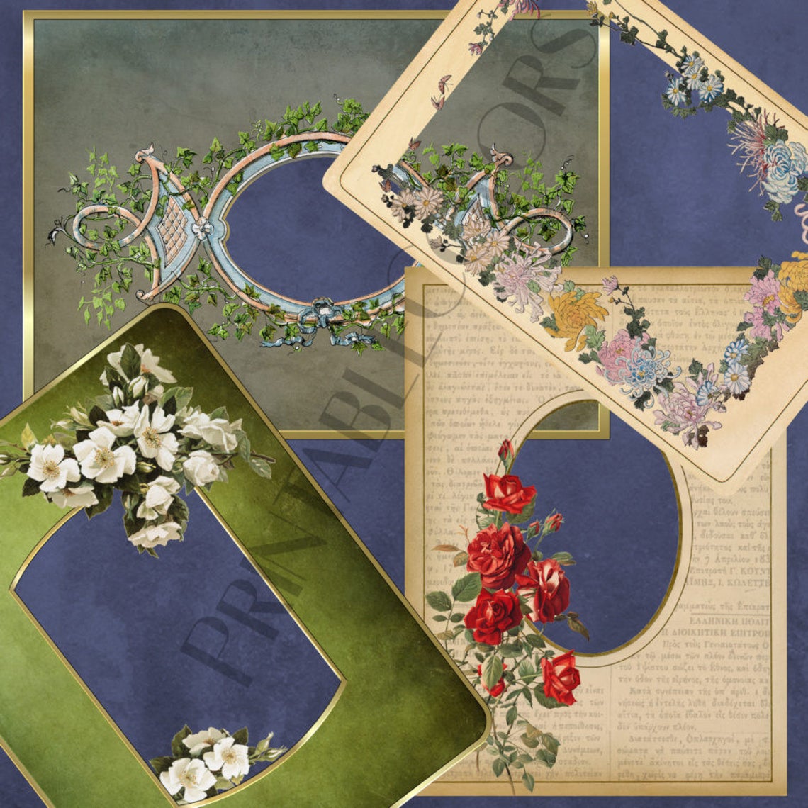 Vintage Floral Frames Clipart, Digital Download, Frames Clip Art ...