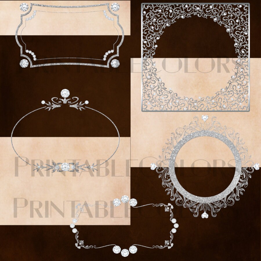 Silver Glitter Digital Frames, Digital Download, Frames Clipart ...
