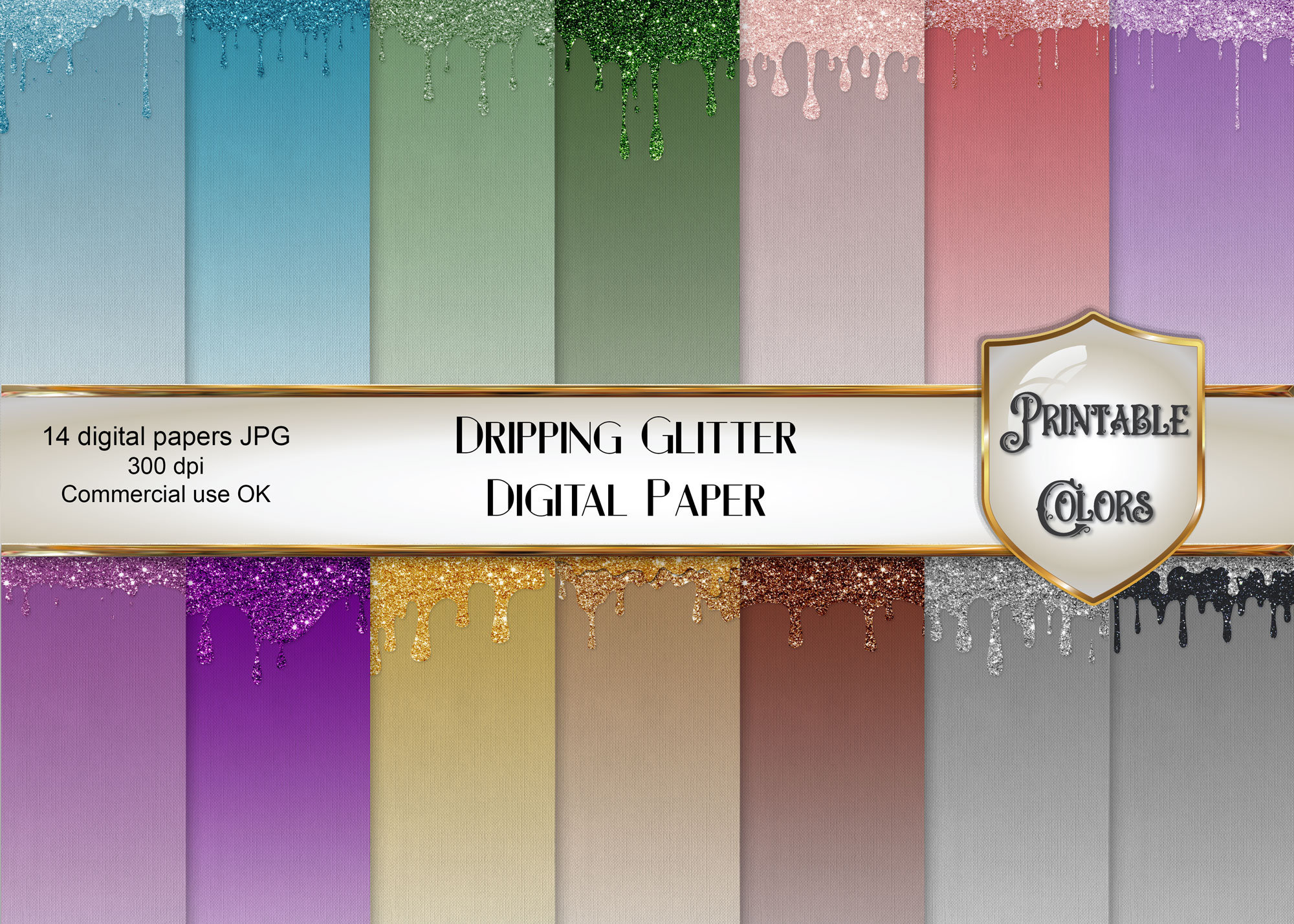 Dripping Glitter Digital Paper, Dripping Paint on Canvas for ...