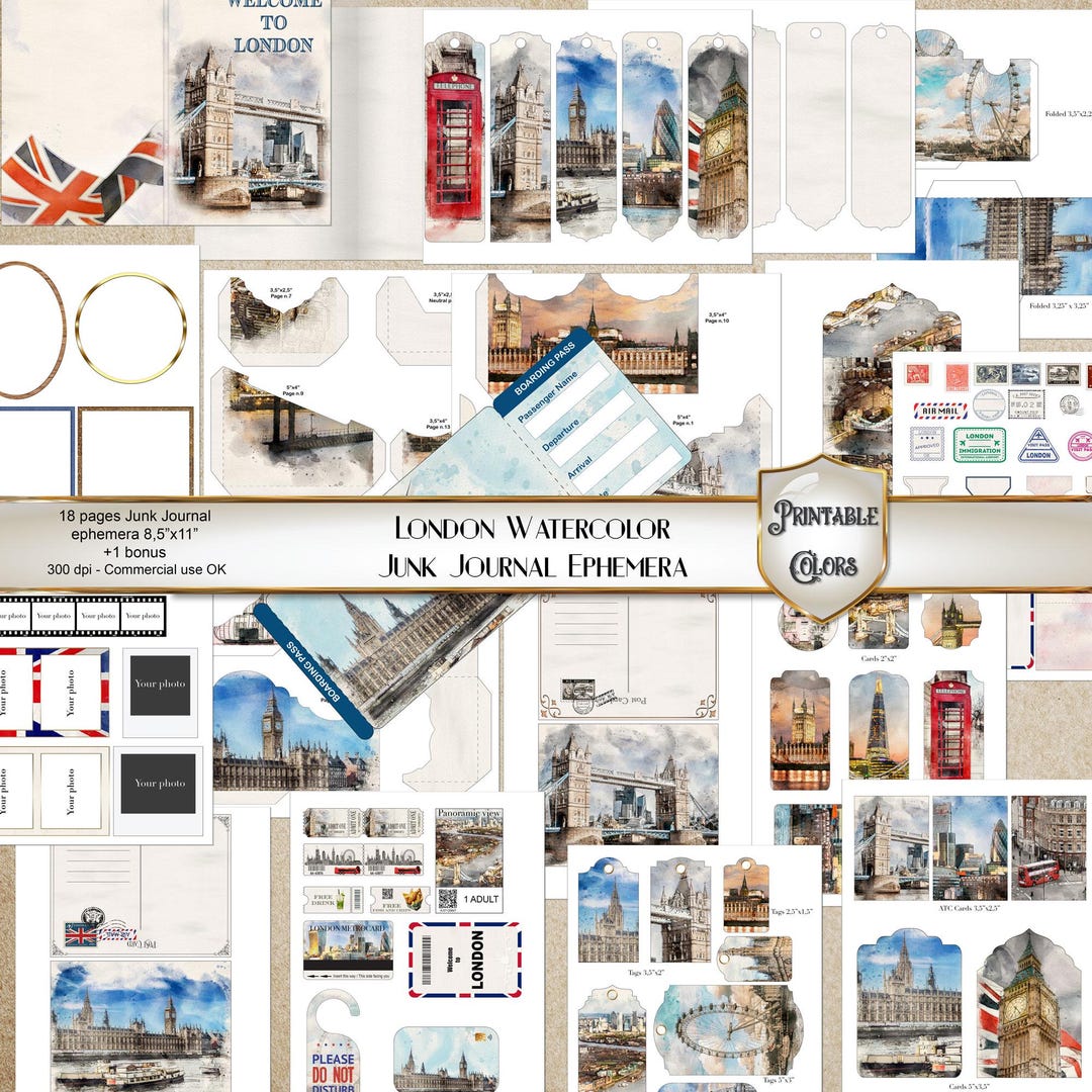 Watercolor London Journal Ephemera - Digital Download - London UK ...