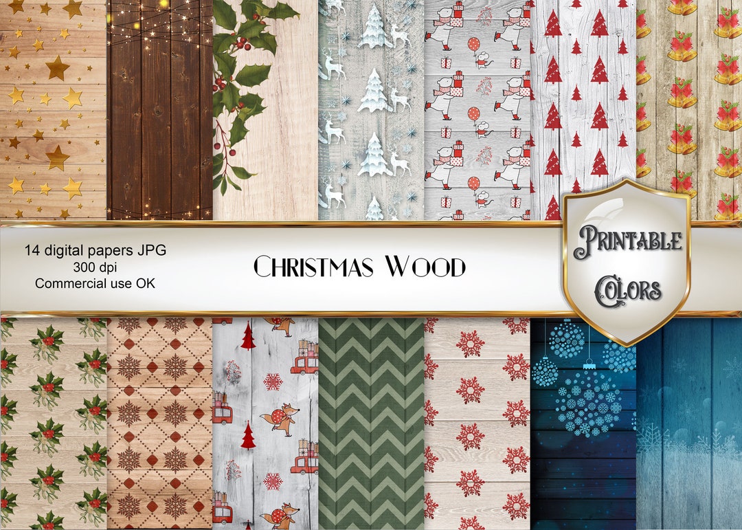Christmas Rustic Digital Paper With Wooden Background for Scrapbooking ...
