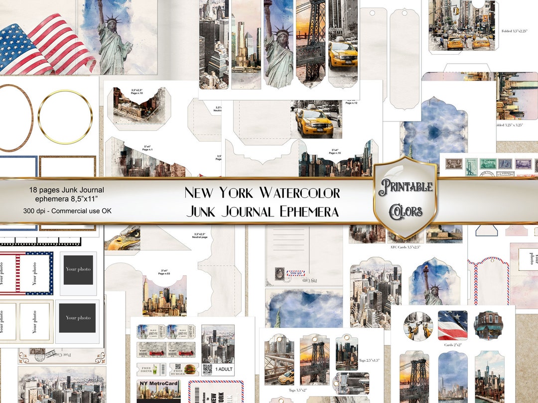 Watercolor New York Journal Ephemera - Digital Download - NYC Ephemera ...
