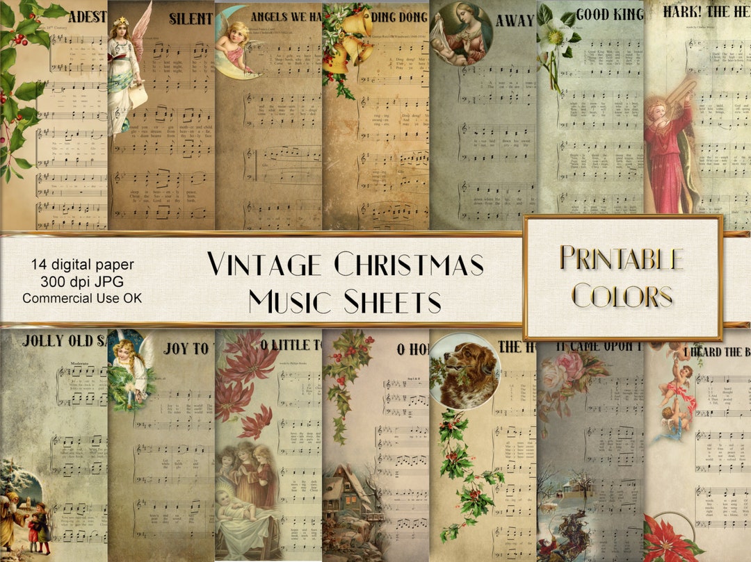 Vintage Christmas Sheet Music Digital Paper for Scrapbook, Decoupage ...