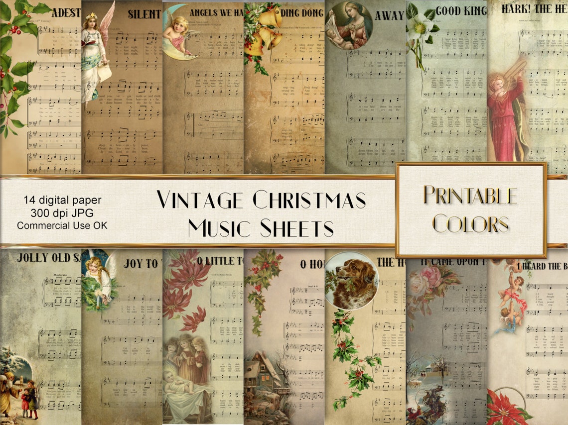 Vintage Christmas Sheet Music Digital Paper for Scrapbook - Etsy