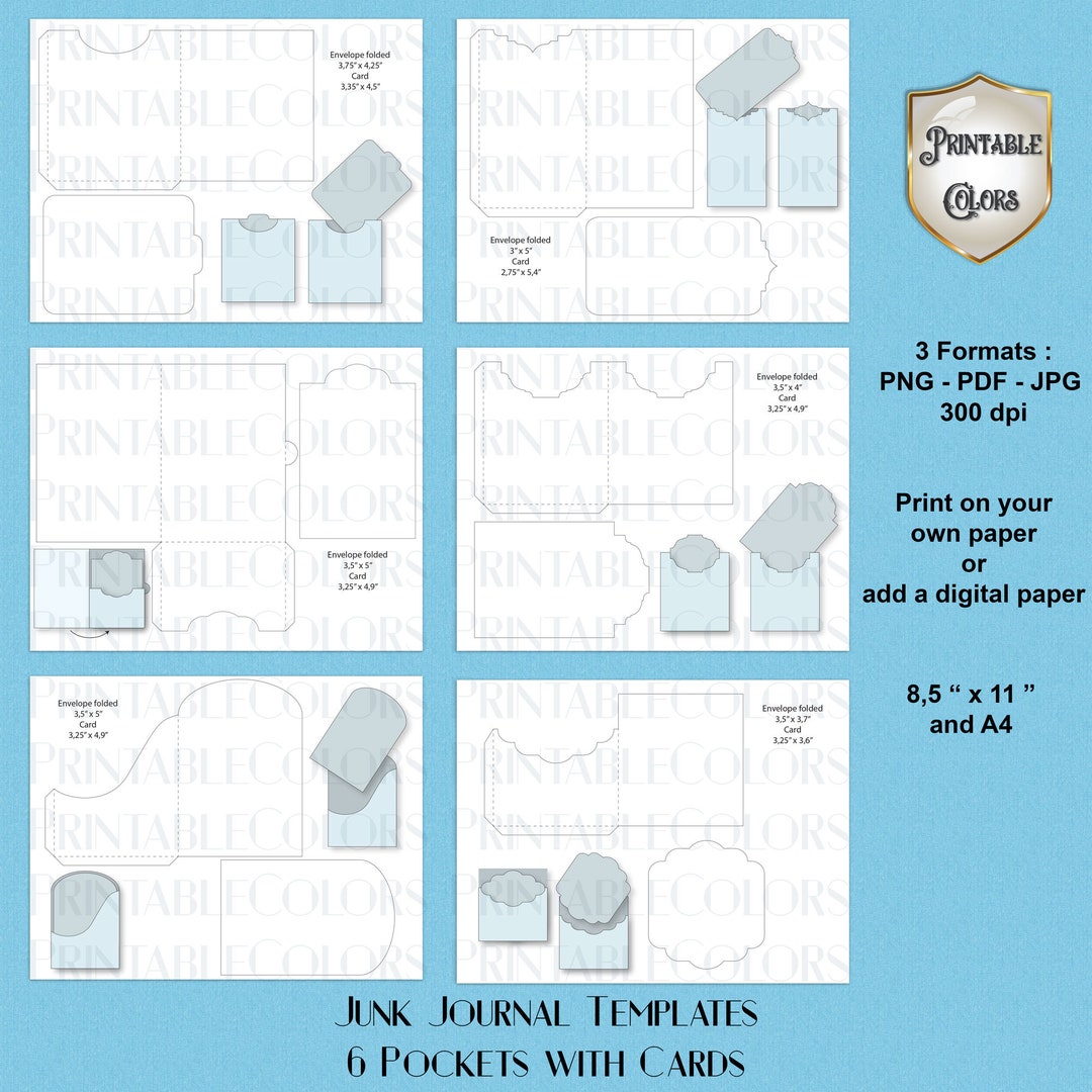 Digital Download Journal Pockets Templates, 6 Printable Pockets and ...