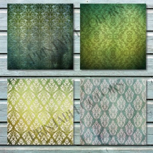 Green Damask Digital Paper, Vintage Damask, Antique Damask, Vintage ...