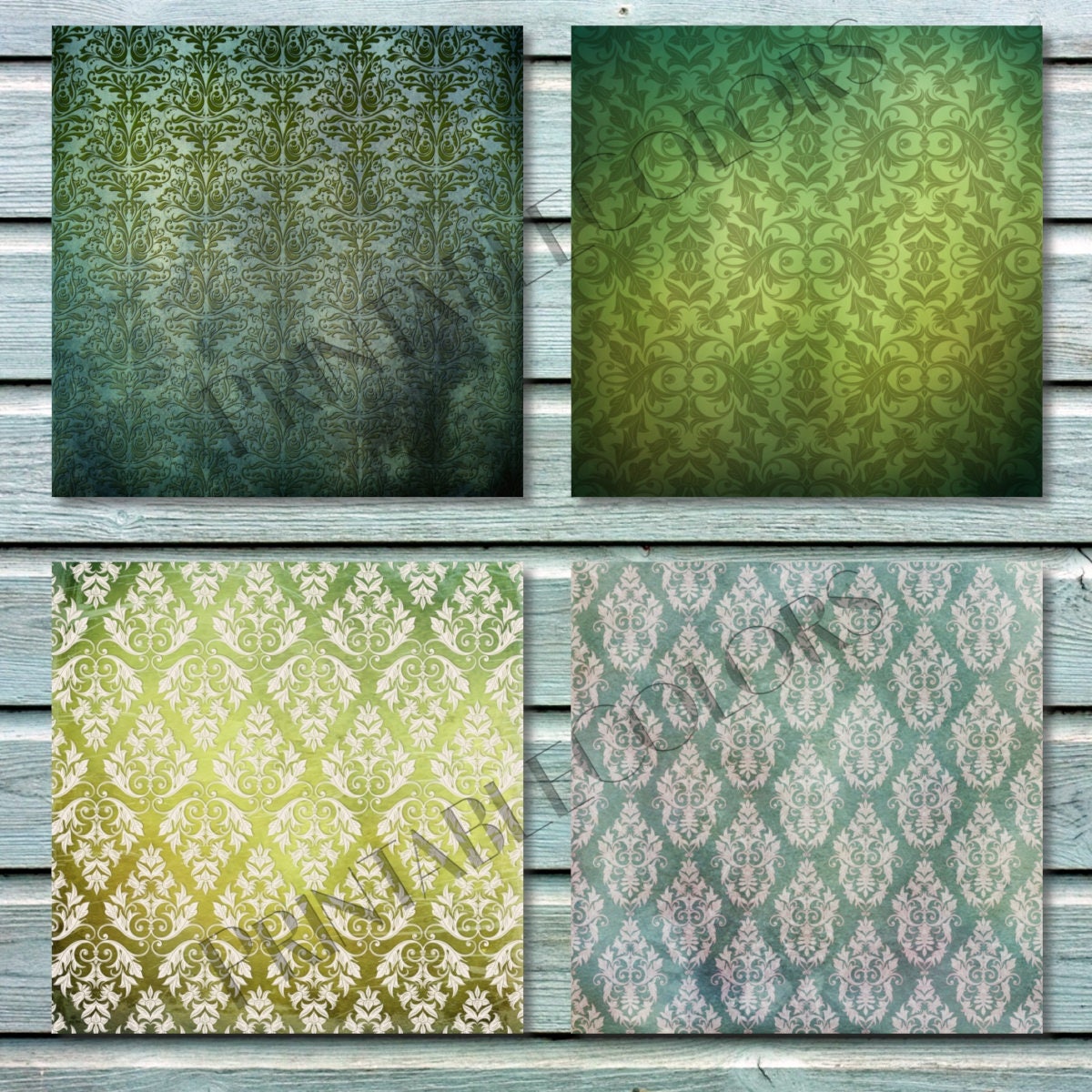 Green Damask Digital Paper, Vintage Damask, Antique Damask, Vintage ...
