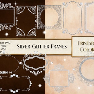 Silver Glitter Digital Frames, Digital Download, Frames Clipart ...
