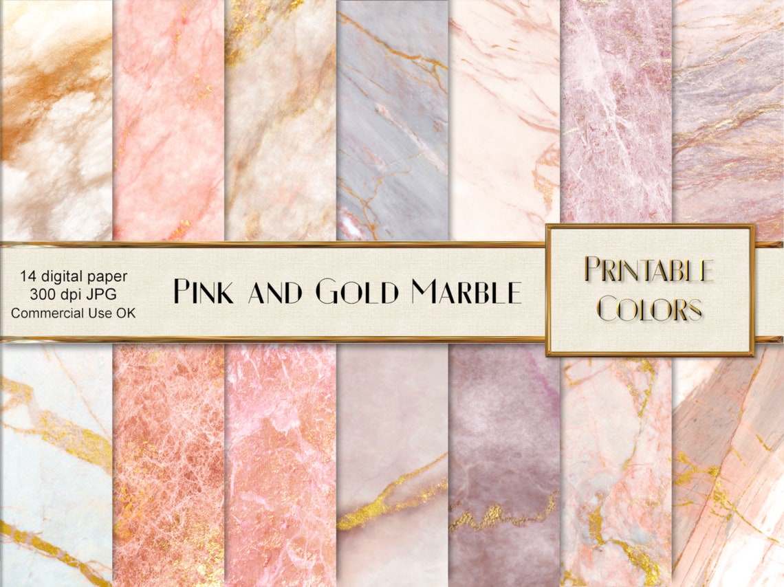 Pink Gold Marble Digital Paper, Instant Download, Marble Background ...
