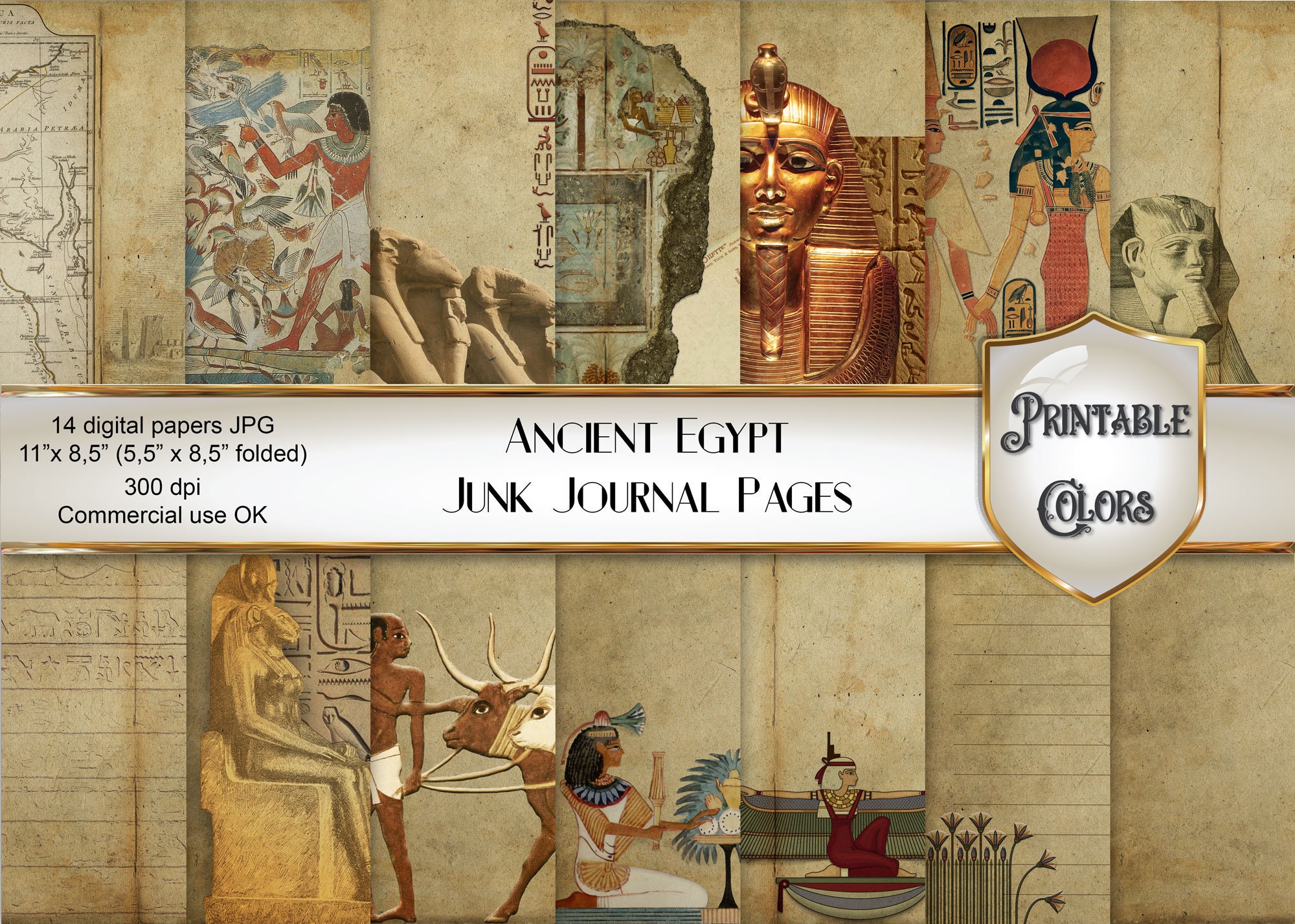 Digital Ancient Egypt Junk Journal Pages Backgrounds for Scrapbooking ...