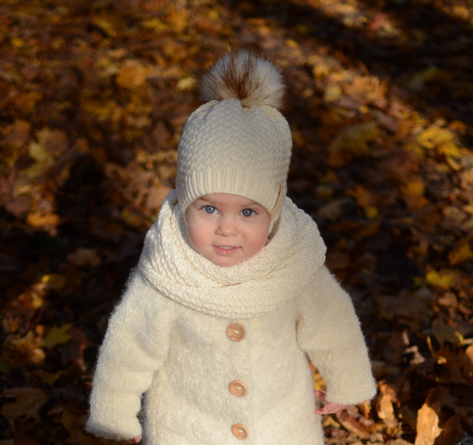 Merino Wool Baby Beanie: White Knit Winter Hat With Faux Fur Pom - Etsy
