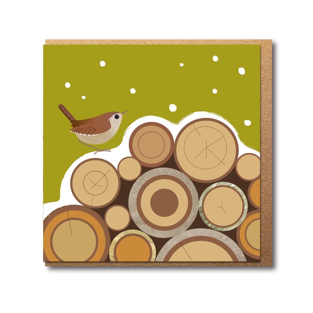 Wren on a Log Pile Winter Greetings Card - Etsy UK