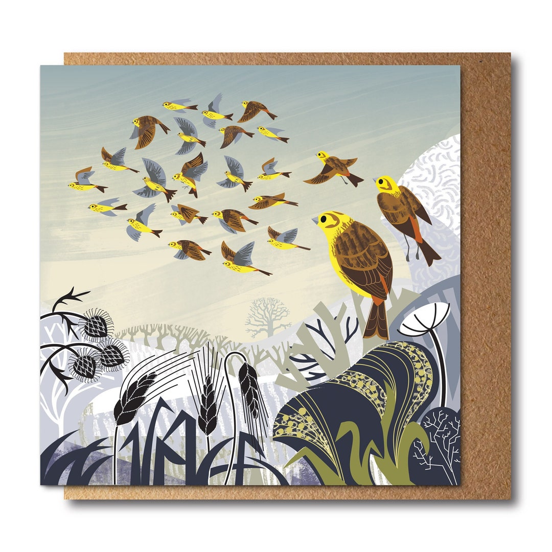 Yellowhammer Flock and Winter Hedgerow Eco Greetings Card - Etsy