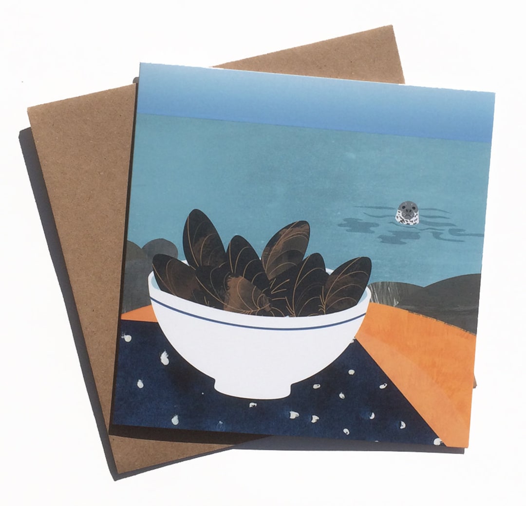 Harbour Seal Card - Illustrated Bowl of Mussels - Eco Friendly ...