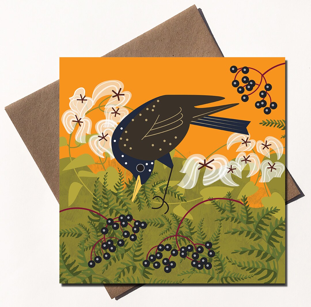 Starling and Hedgerow Eco Greetings Card - Etsy UK