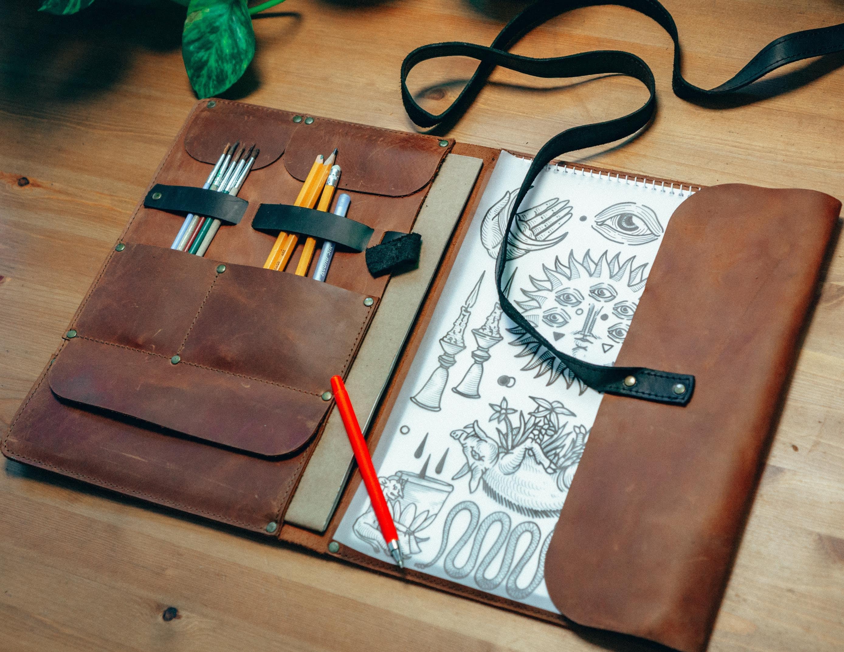 Leather Sketchbook Cover A4 Large Personalized Art Bag Best - Etsy