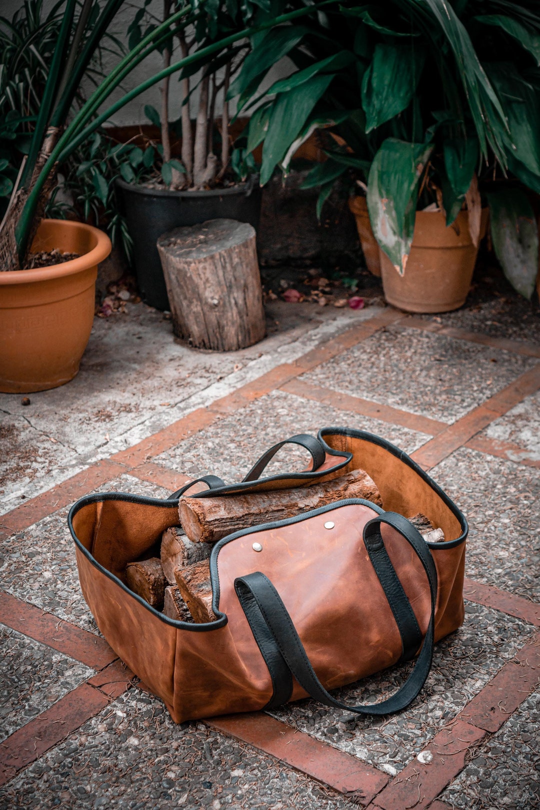 Artisanal Leather Firewood Carrier, Log Carrier, Firewood Leather Bag ...