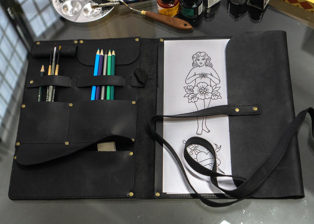 Leather Sketchbook Cover Large Leather Art Portfolio Case - Etsy