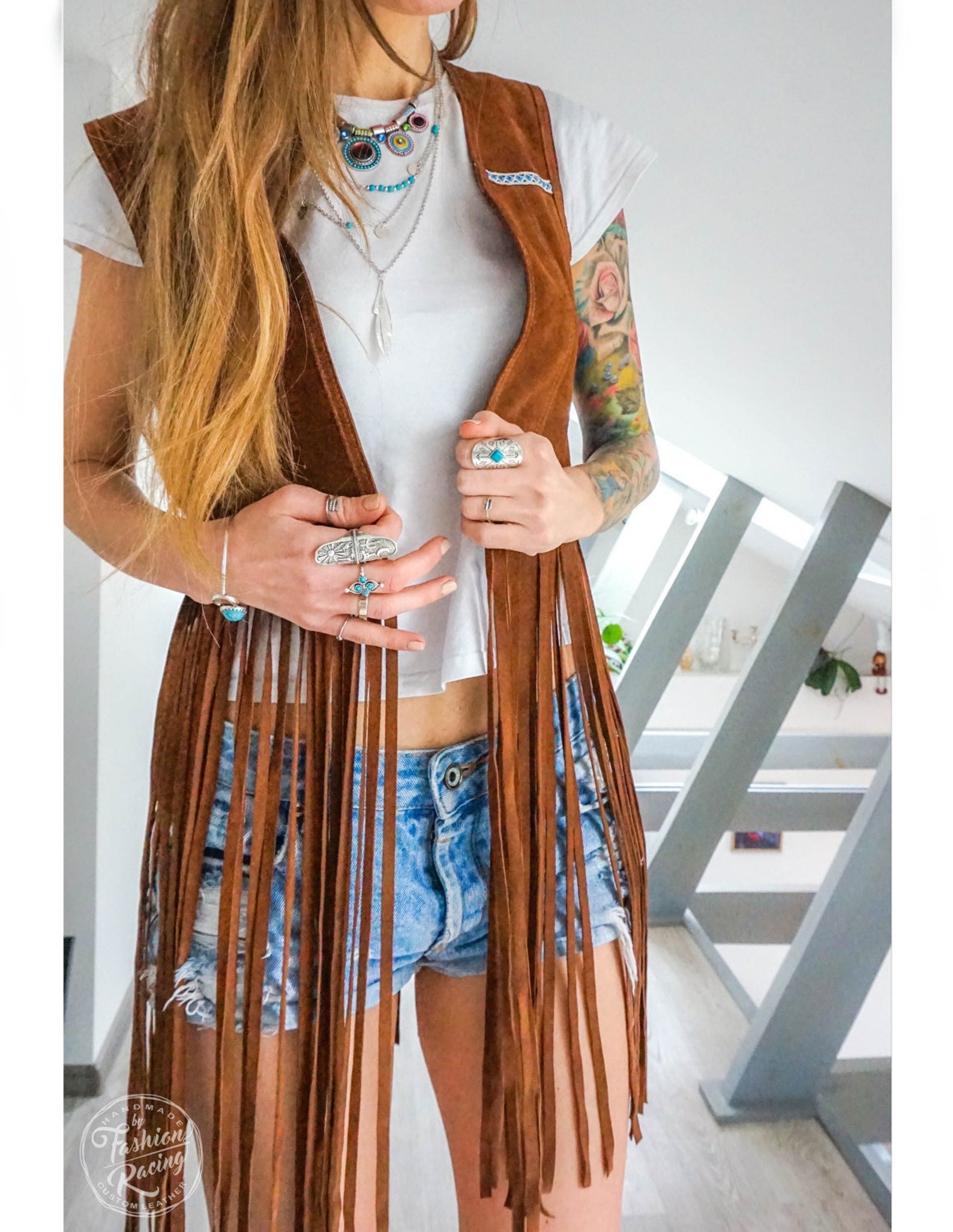 Suede Fringe Vest Boho Vest Suede Vest With Long Fringe Boho - Etsy