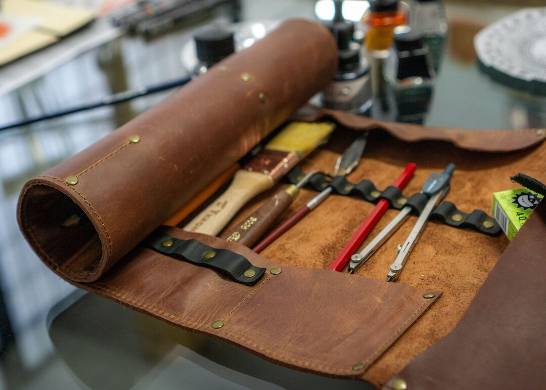 Leather Artist Tool Roll | Paint Brush & Pencil Case | | Personalized ...