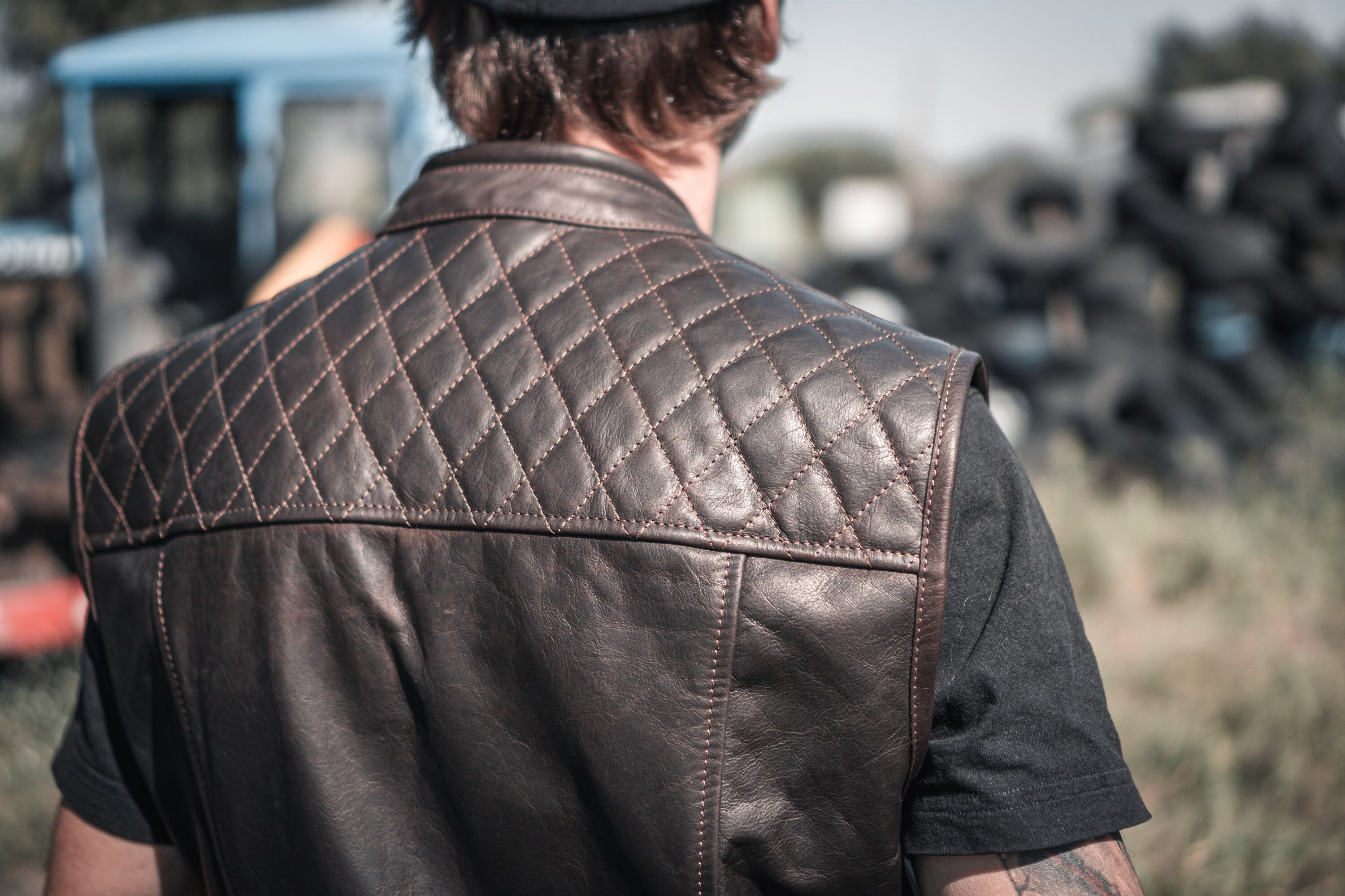 Diamond Stitch Leather Vest Motorcycle Leather Vest Dark - Etsy
