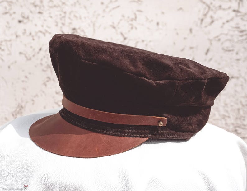Women's leather fiddler cap / Leather Conductor Hat in | Etsy