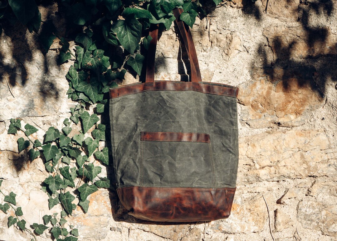 Artisan Crafted Waxed Canvas Tote With Genuine Leather Handles ...