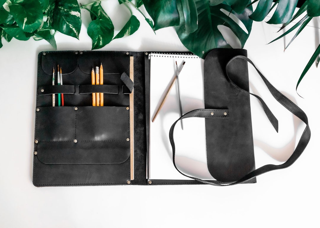 A4 Black Leather Sketchbook Cover, Handmade Artists Gifts, Artist ...