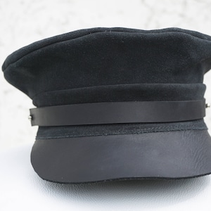 Women's Leather Fiddler Cap / Leather Conductor Hat in Black ...