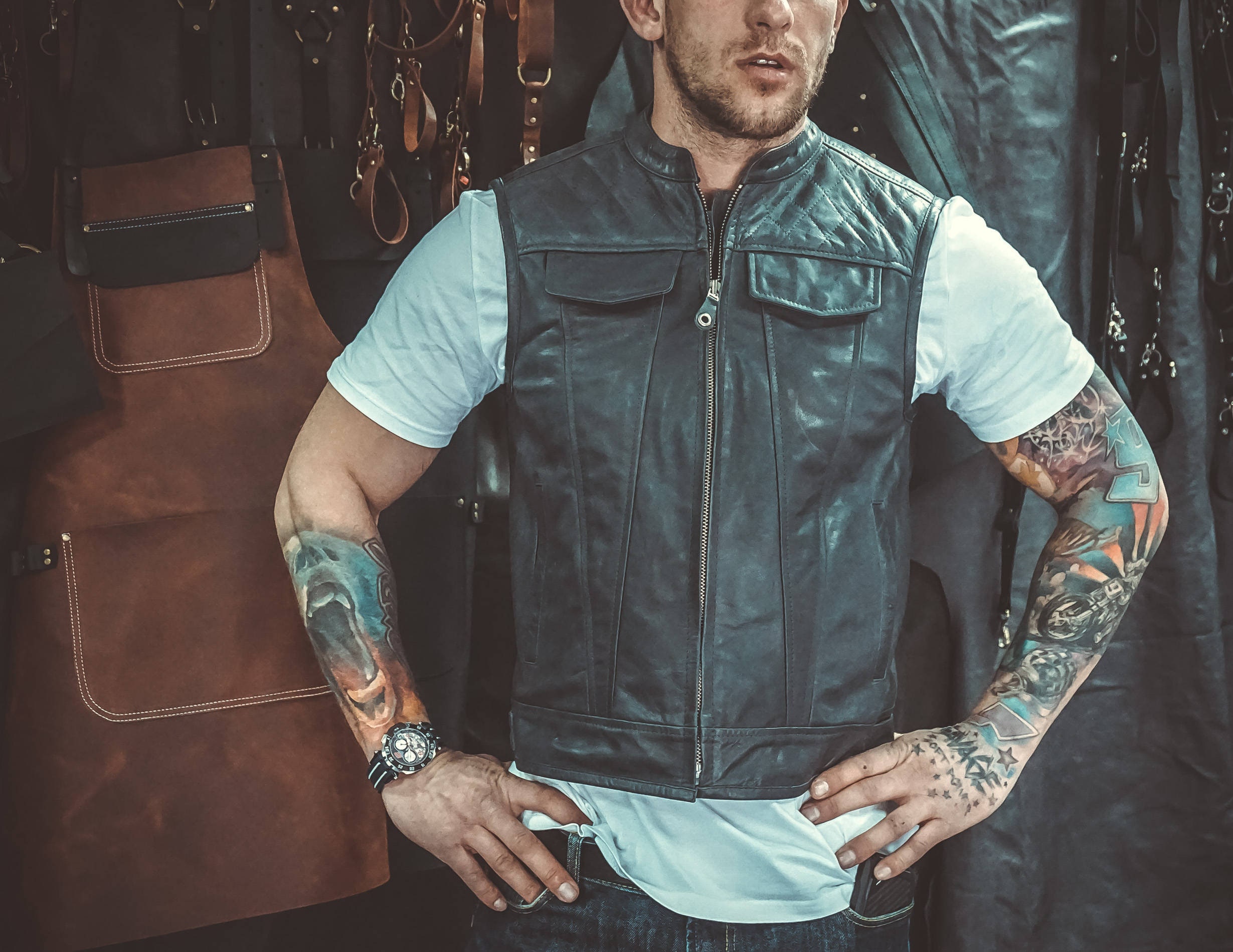 クリアランス本物 MASU DAIAMOND CUT LEATHER VEST inventapro.com