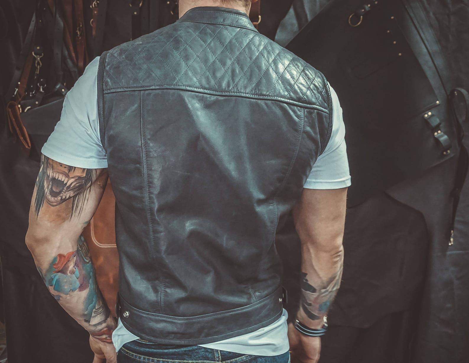 Diamond Stitch Leather Vest Motorcycle Leather Vest Leather - Etsy