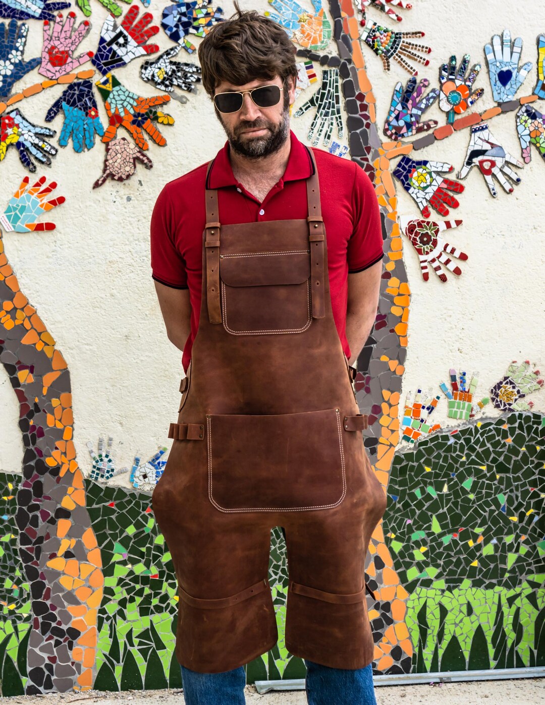 Brown Split Leg Leather Apron, Professional Apron, Leather Craft Apron ...