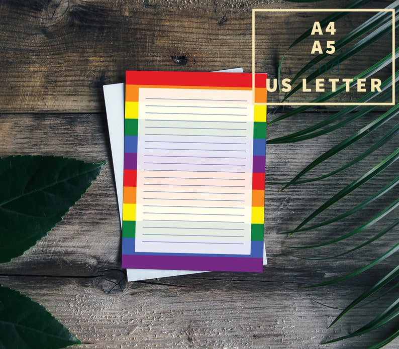 Pride Rainbow Printable Letter Writing Paper, Rainbow Stationary Paper ...