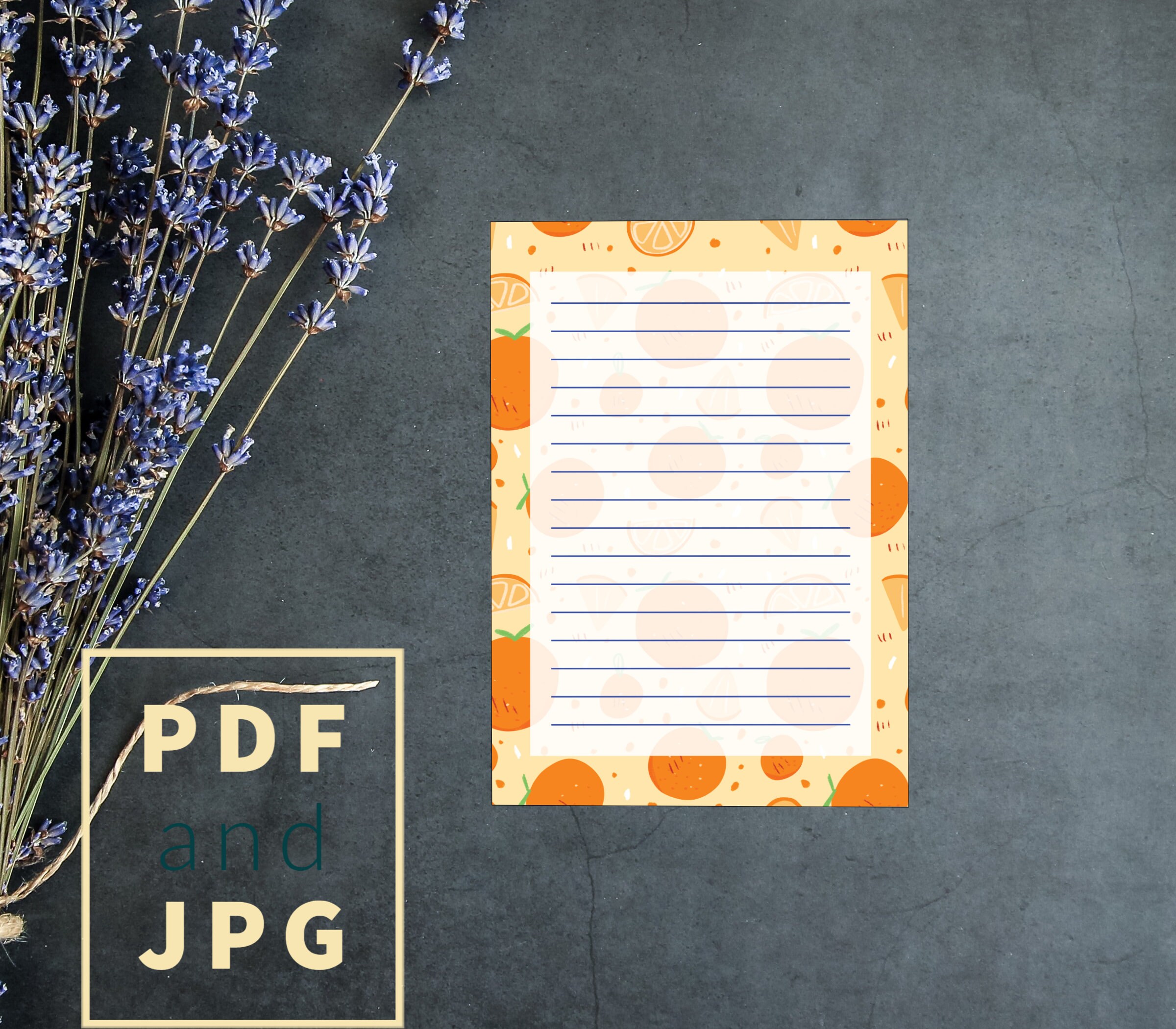 Orange Printable Letter Writing Paper, Digital Download Fruit ...