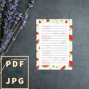 Watermelon Printable Letter Writing Paper, Digital Download Melon ...