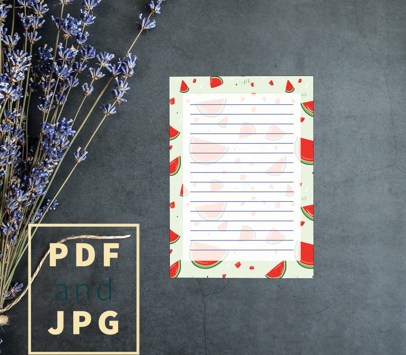 Watermelon Printable Letter Writing Paper, Digital Download Melon ...