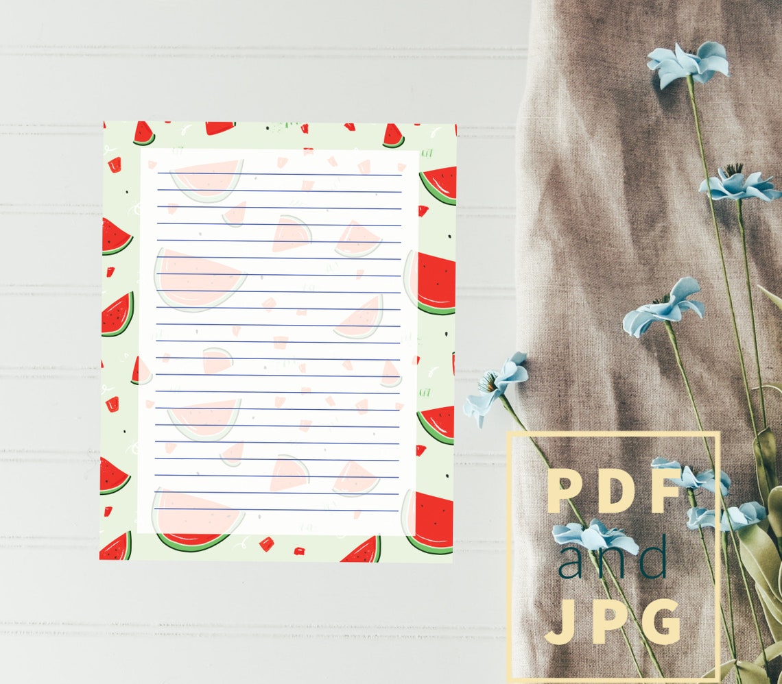 Watermelon Printable Letter Writing Paper, Digital Download Melon ...