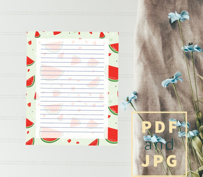 Watermelon Printable Letter Writing Paper, Digital Download Melon ...