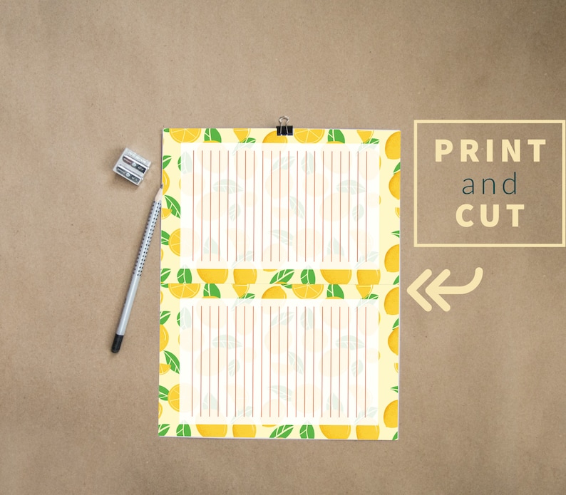 Lemon Printable Letter Writing Paper, Digital Download Fruit Lined ...