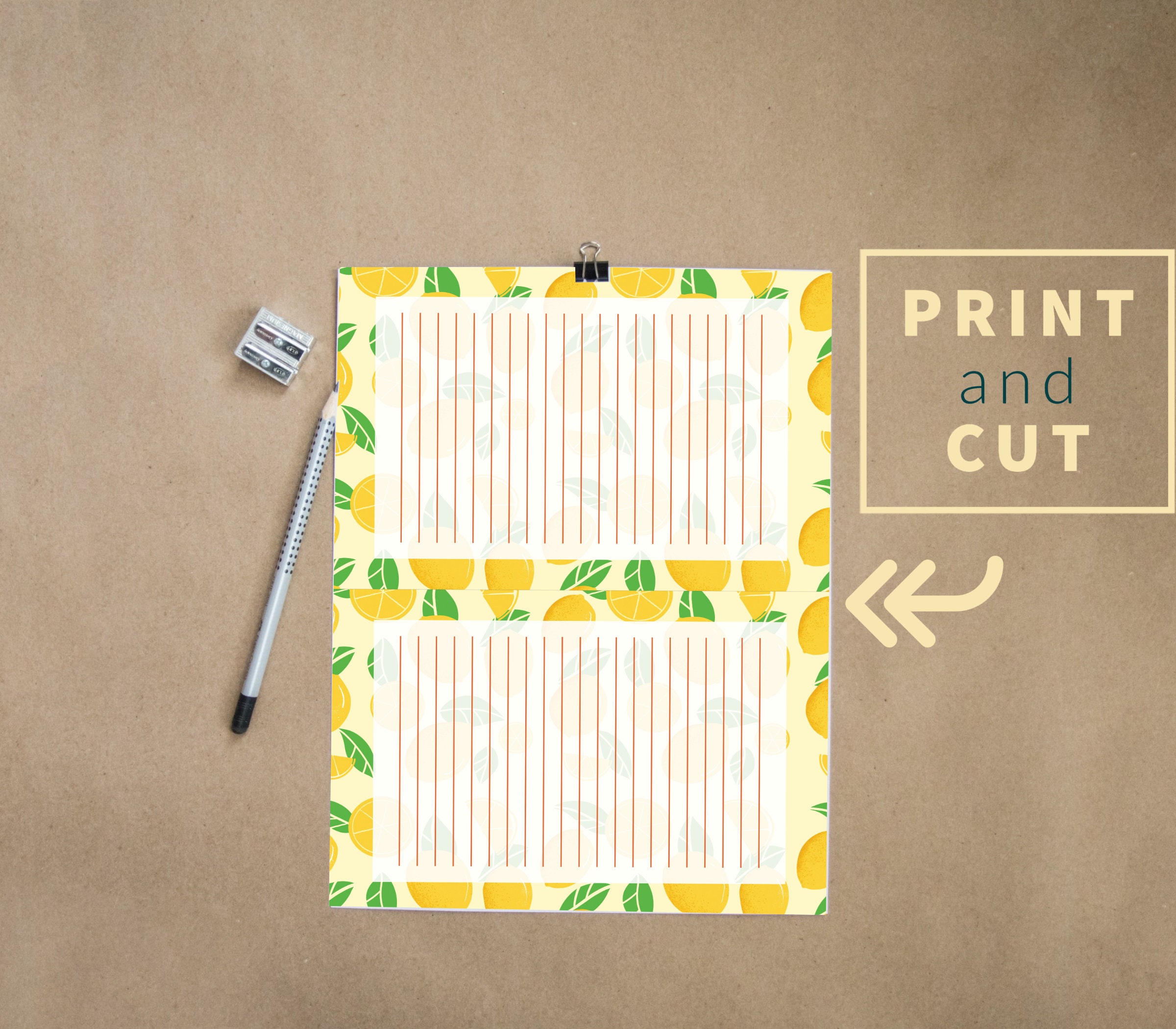 Lemon Printable Letter Writing Paper, Digital Download Fruit Lined ...