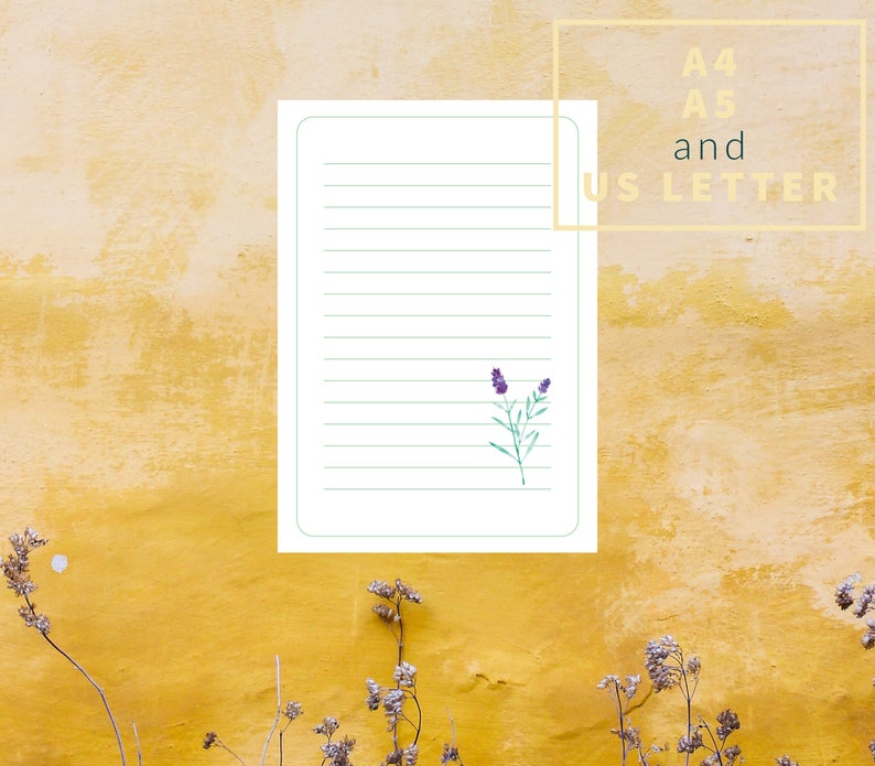 5 Printable Letter Writing Paper, Purple Lavender Stationery Paper ...