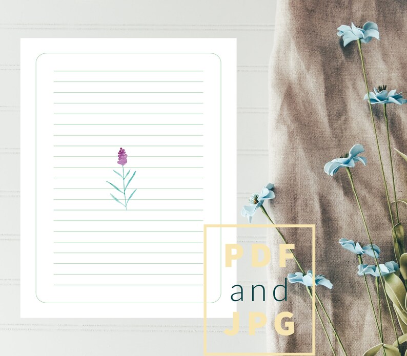 5 Printable Letter Writing Paper, Purple Lavender Stationery Paper ...