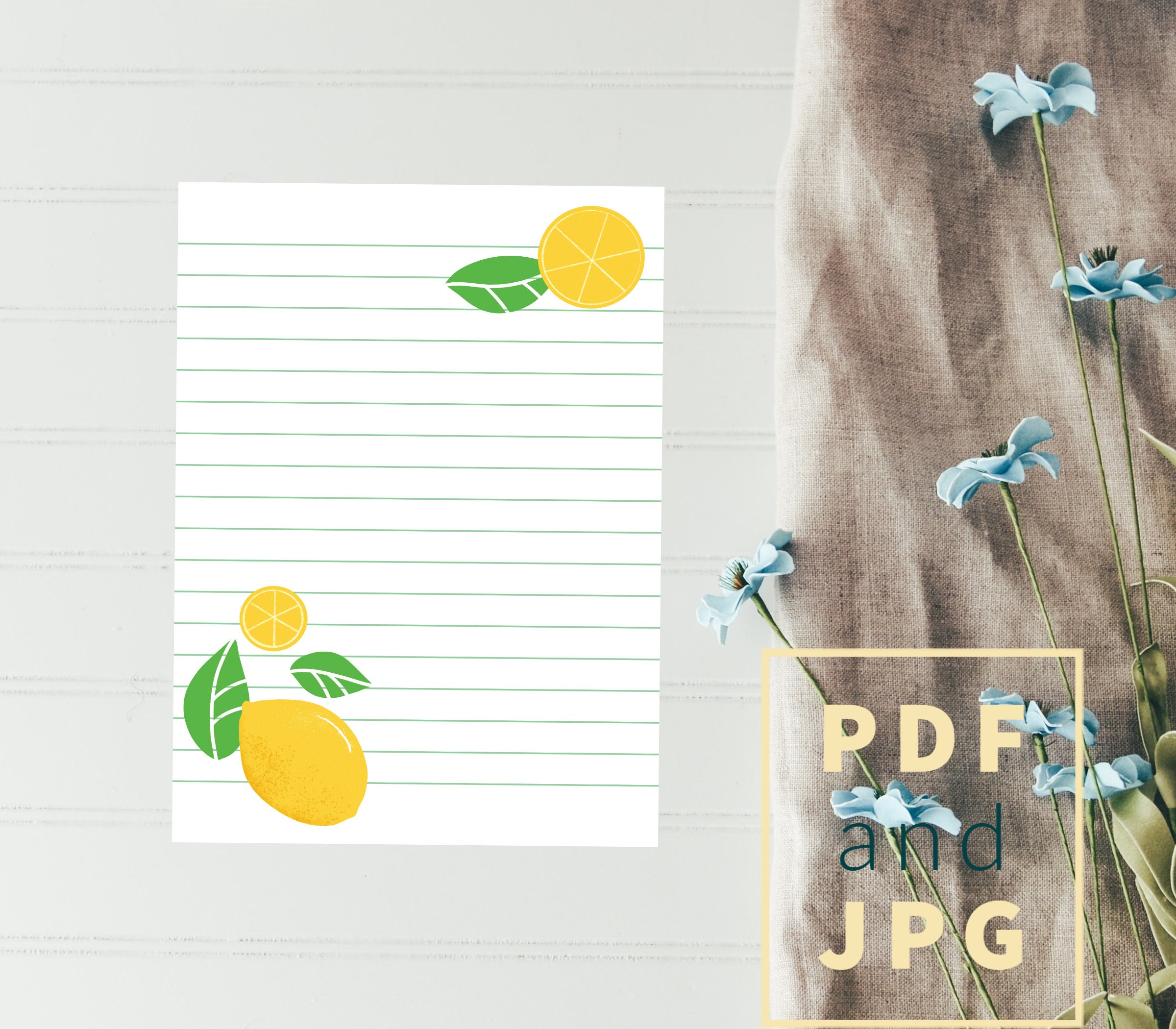 Cute Fruit Printable Letter Writing Paper, Lemon Stationery Paper PDF ...