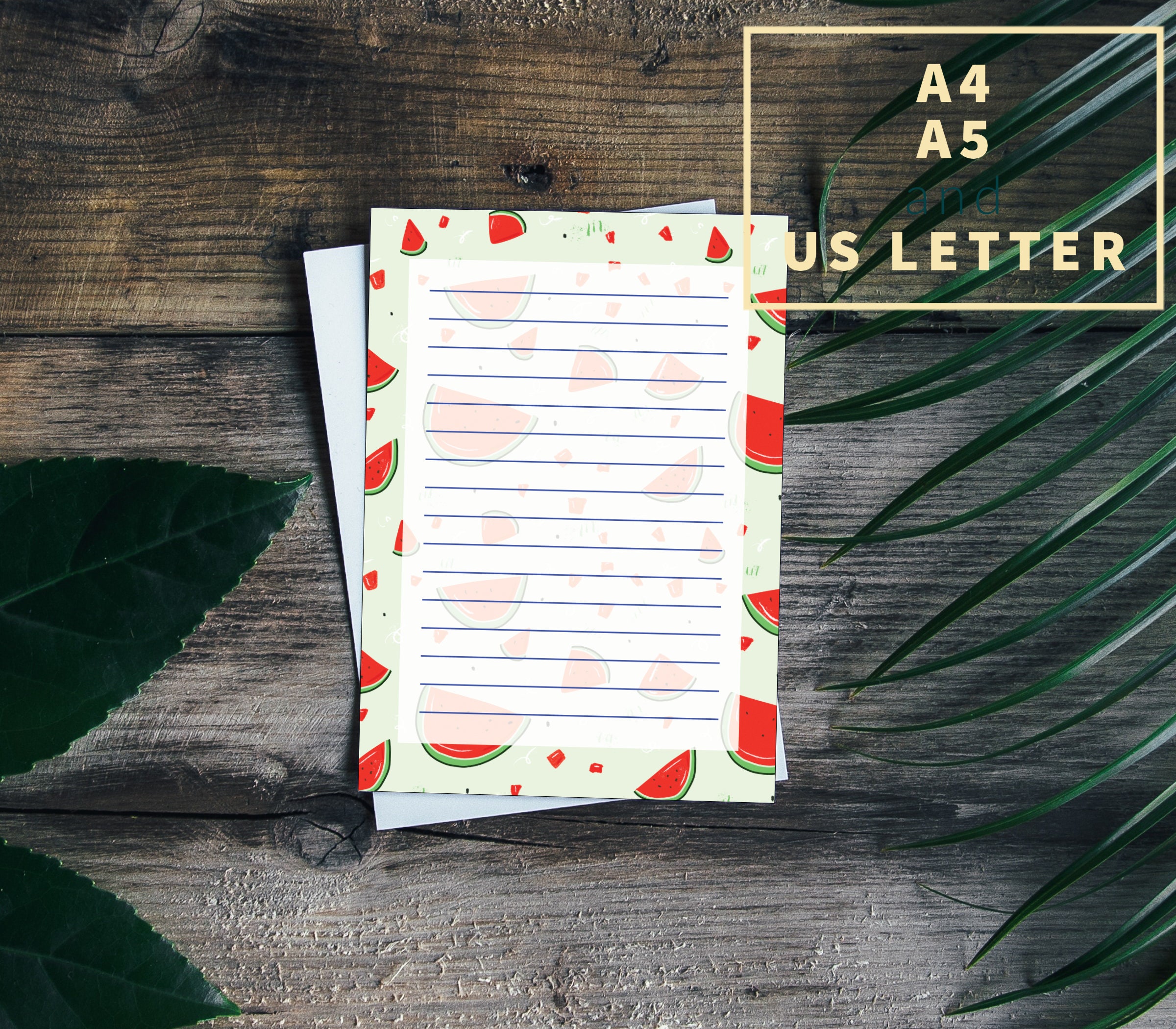 Watermelon Printable Letter Writing Paper, Digital Download Melon ...
