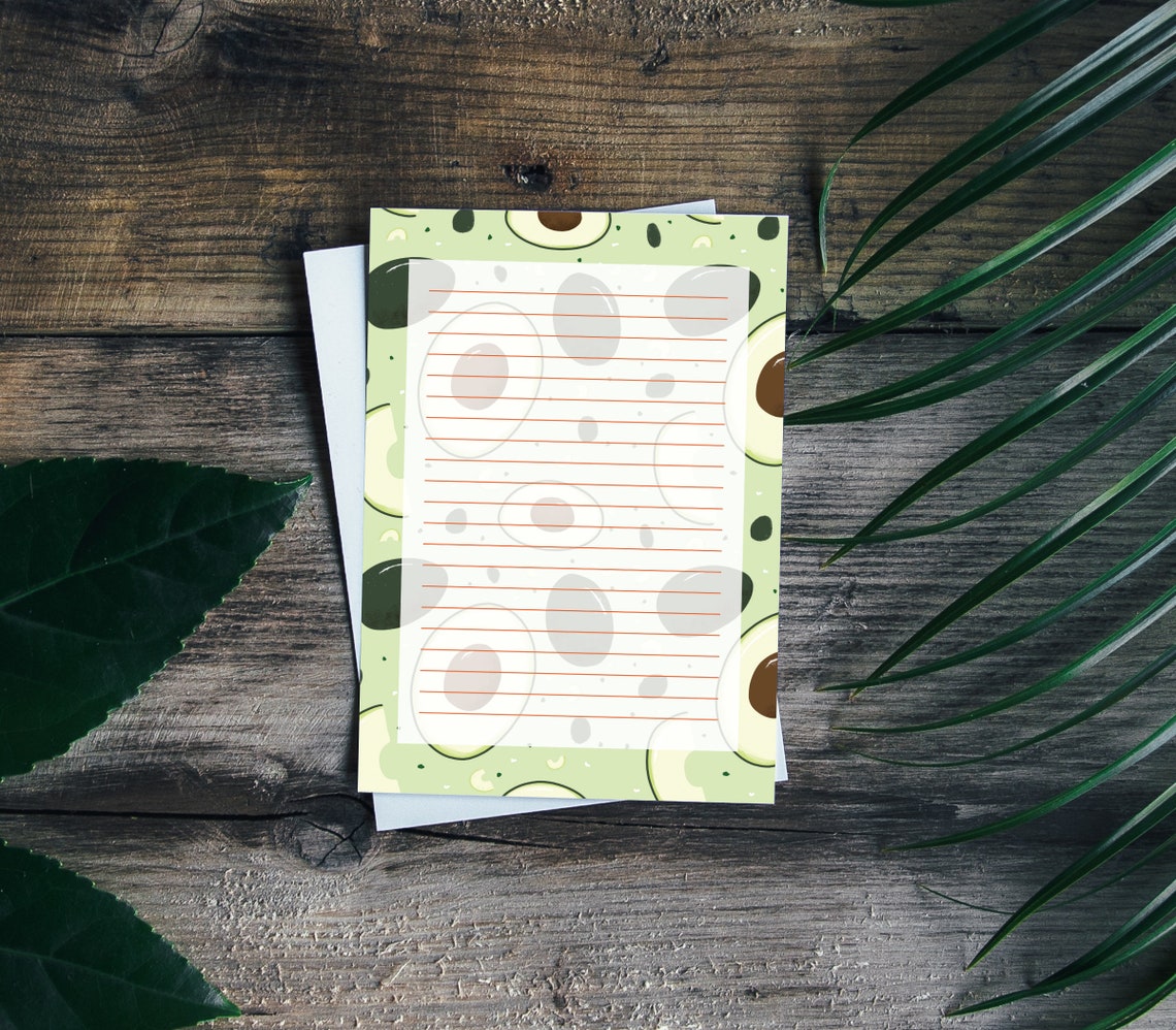 Avocado Printable Letter Writing Paper, Digital Download Fruit Lined ...