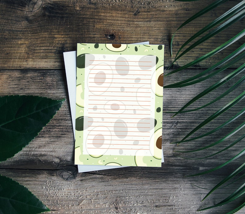 Avocado Printable Letter Writing Paper, Digital Download Fruit Lined ...