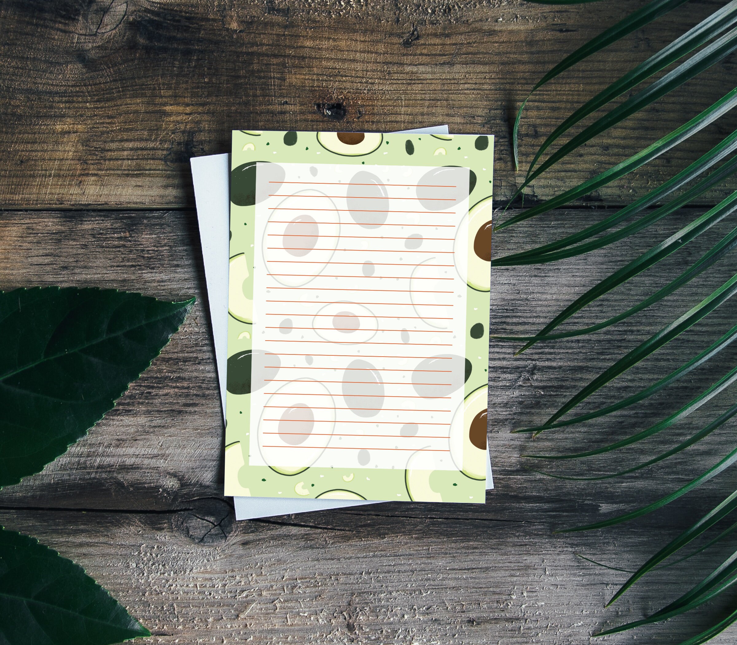 Avocado Printable Letter Writing Paper, Digital Download Fruit Lined ...